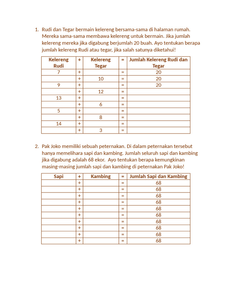Soal Kalimat MTK Tabel | PDF