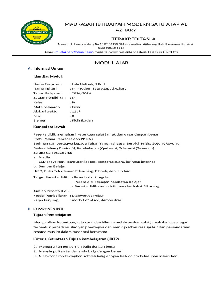 MODUL AJAR TANDA-TANDA BALIGH - Xps | PDF