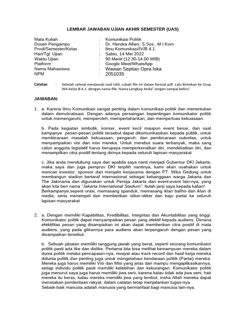 Lembar Jawaban Uas-Kompol-B41 | PDF | Politik