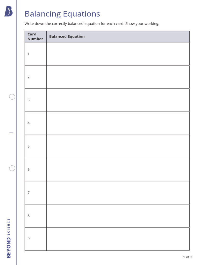 Balancing Equations Table | PDF | Teaching Methods & Materials