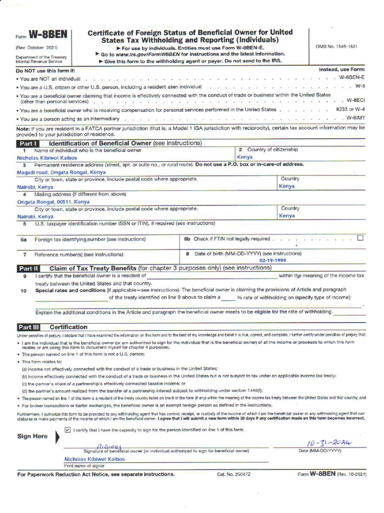 Tax Signed Form Non U.S | PDF