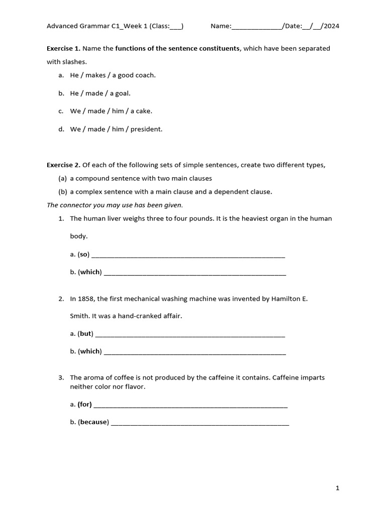 Worksheet 1. The Sentence (2024) | PDF | Clause | Sentence (Linguistics)