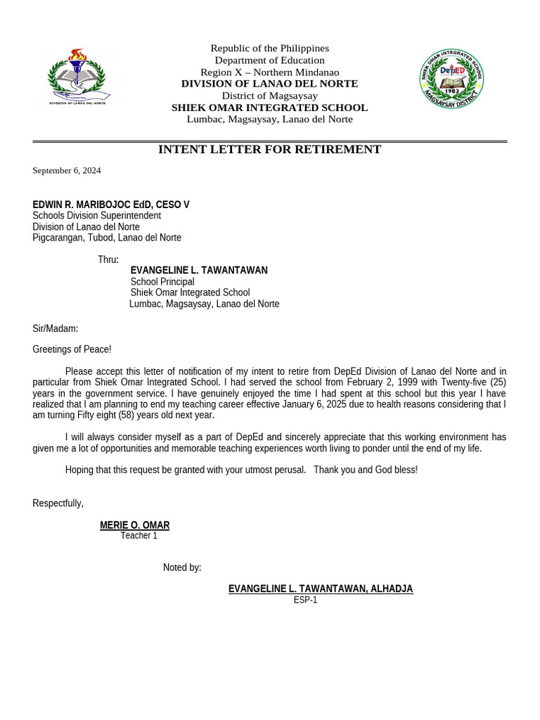 Retirement Intent Letter for DepEd | PDF