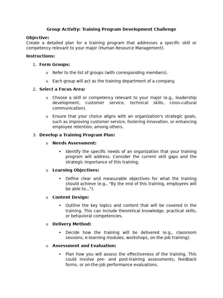 Group Activity 1 - Intro To Training and Development | PDF ...