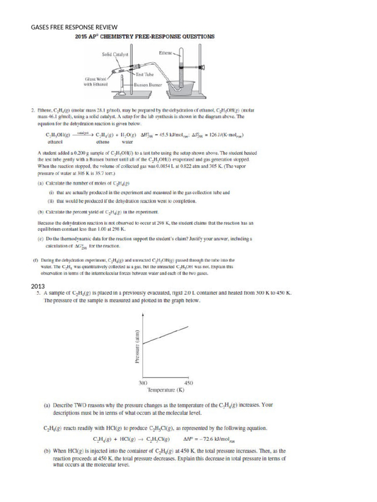 Gases and Gas Equilibrium Free Response 2008-2016 | PDF