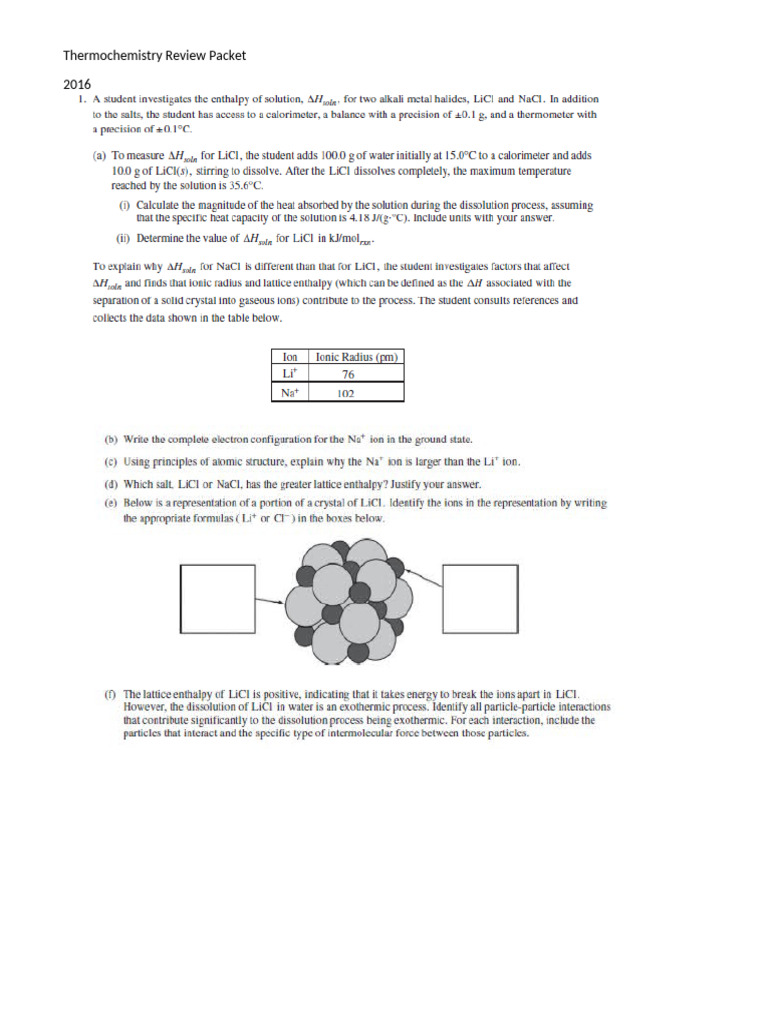 Thermochemistry Free Response Questions 2008-2016 | PDF