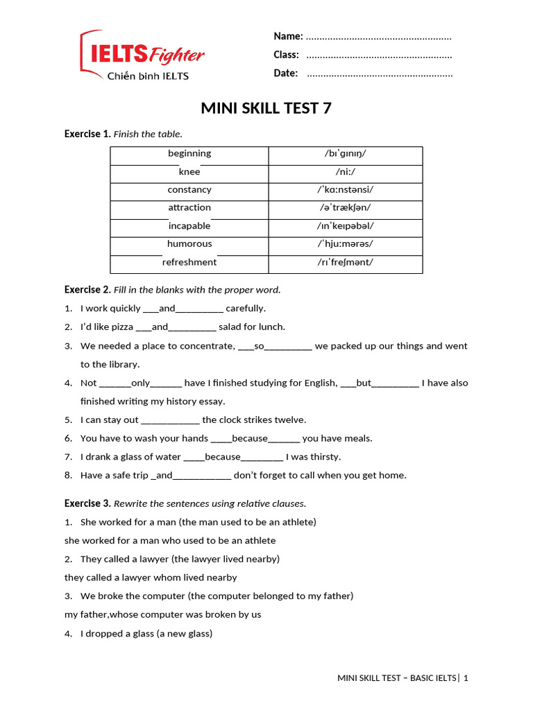 Mini Skill Test 7 | PDF