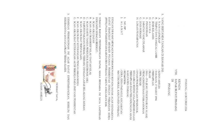 Surat Lamaran Susan Amelia | PDF