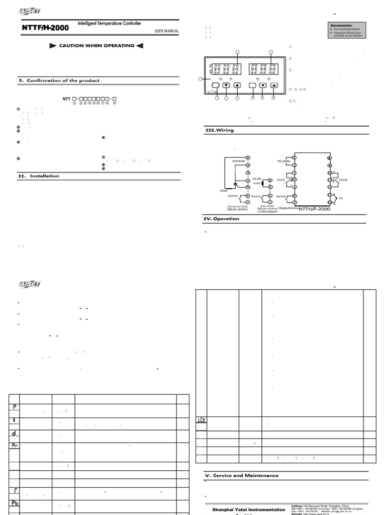 NTTF/H-2000 Temperature Controller Manual | PDF | Thermocouple | Relay