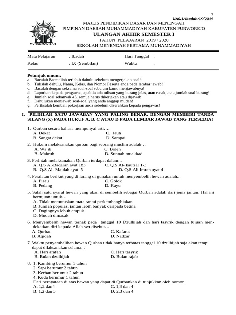 Soal PAS Ibadah Kelas 9 KTSP | PDF | Agama & Spiritualitas