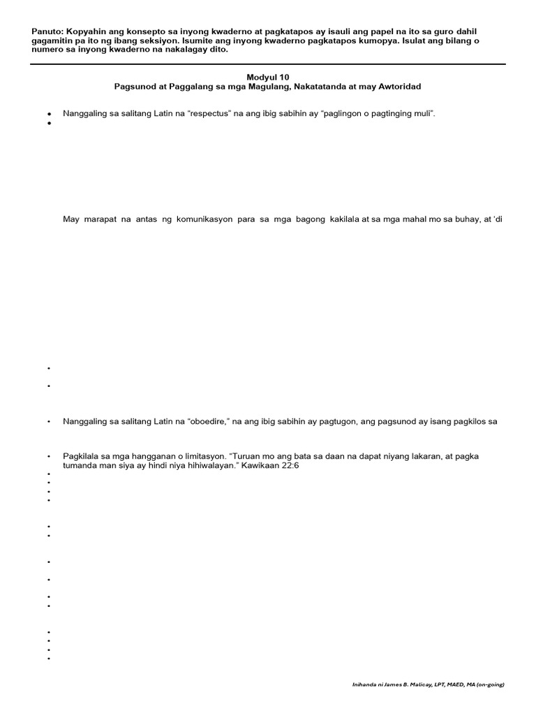 Modyul 10 Paggalang Konsepto | PDF