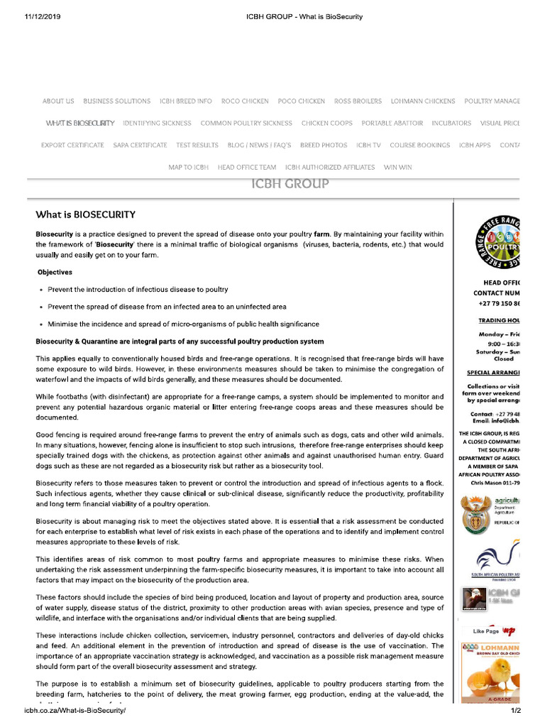 ICBH GROUP - What Is BioSecurity | PDF