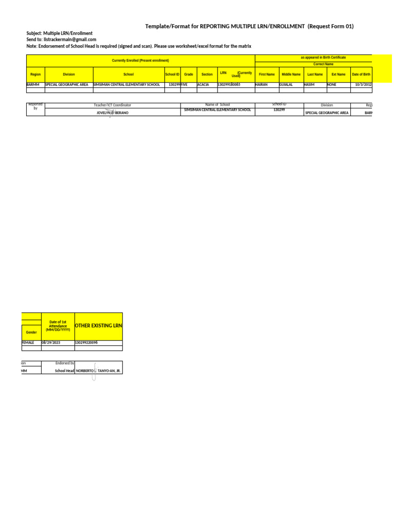 RF 01 Multiple LRN Enrollment Simsiman Ces | PDF