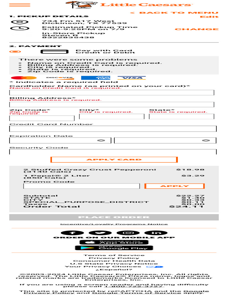 Little Caesars Online Order Details | PDF