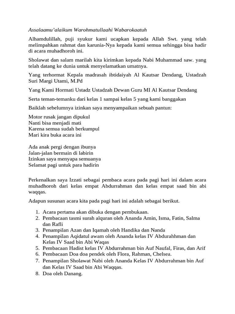 Teks MC Muhadhoroh | PDF