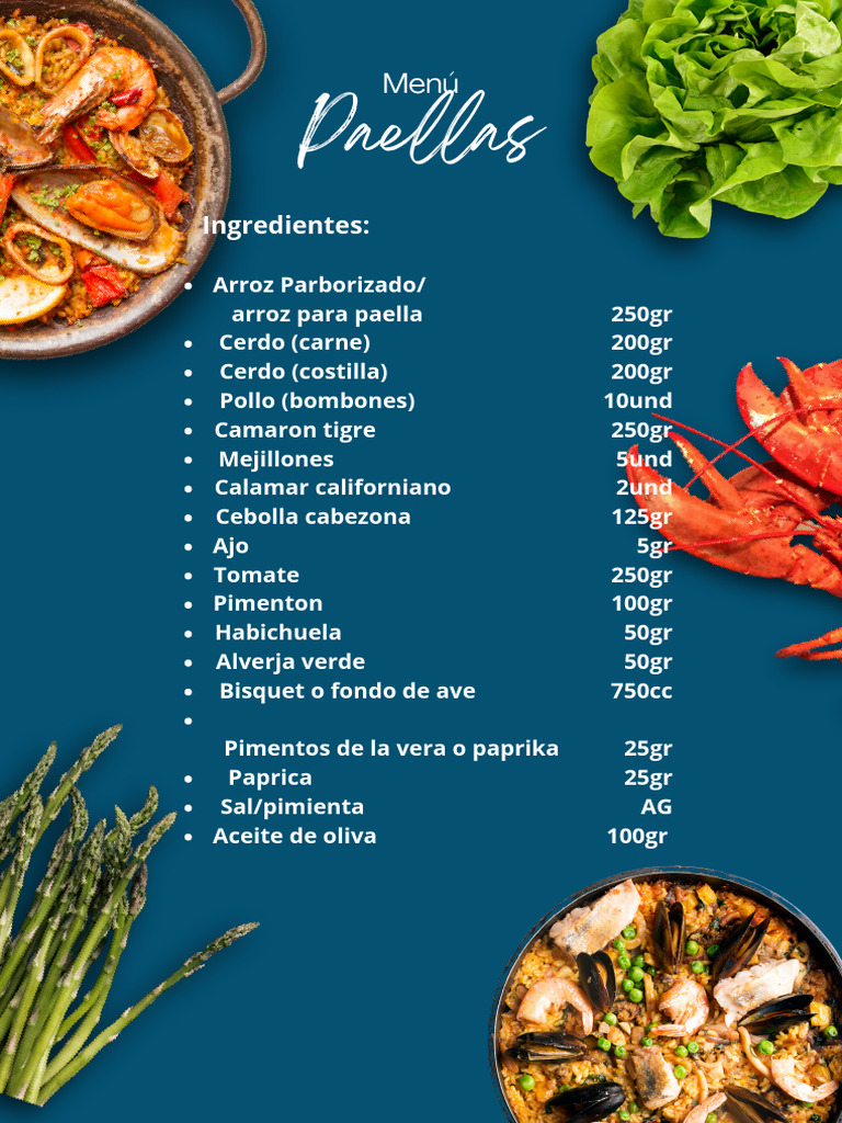 Paella Azul: Receta y Preparación | PDF