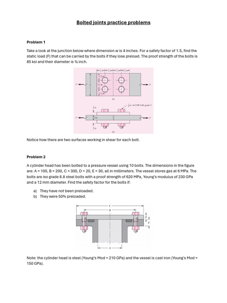 Bolted Joints Practice Problems | PDF
