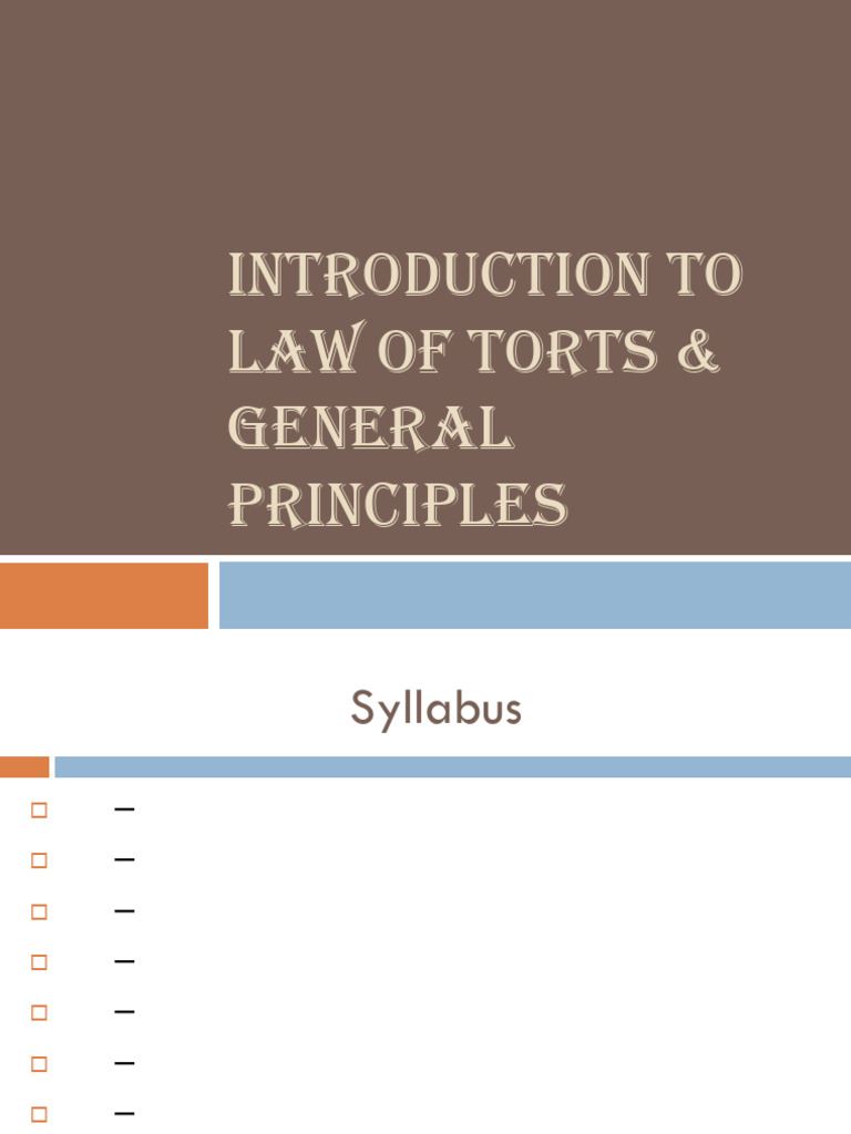 01 Intro To Torts & Gen. Principles | PDF | Tort | Legal Liability