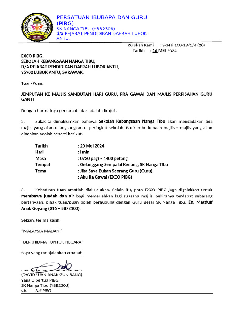 SURAT JEMPUTAN EXCO PIBG | PDF