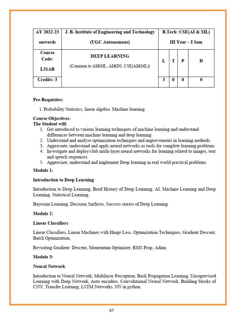 syllabus | PDF | Deep Learning | Artificial Neural Network