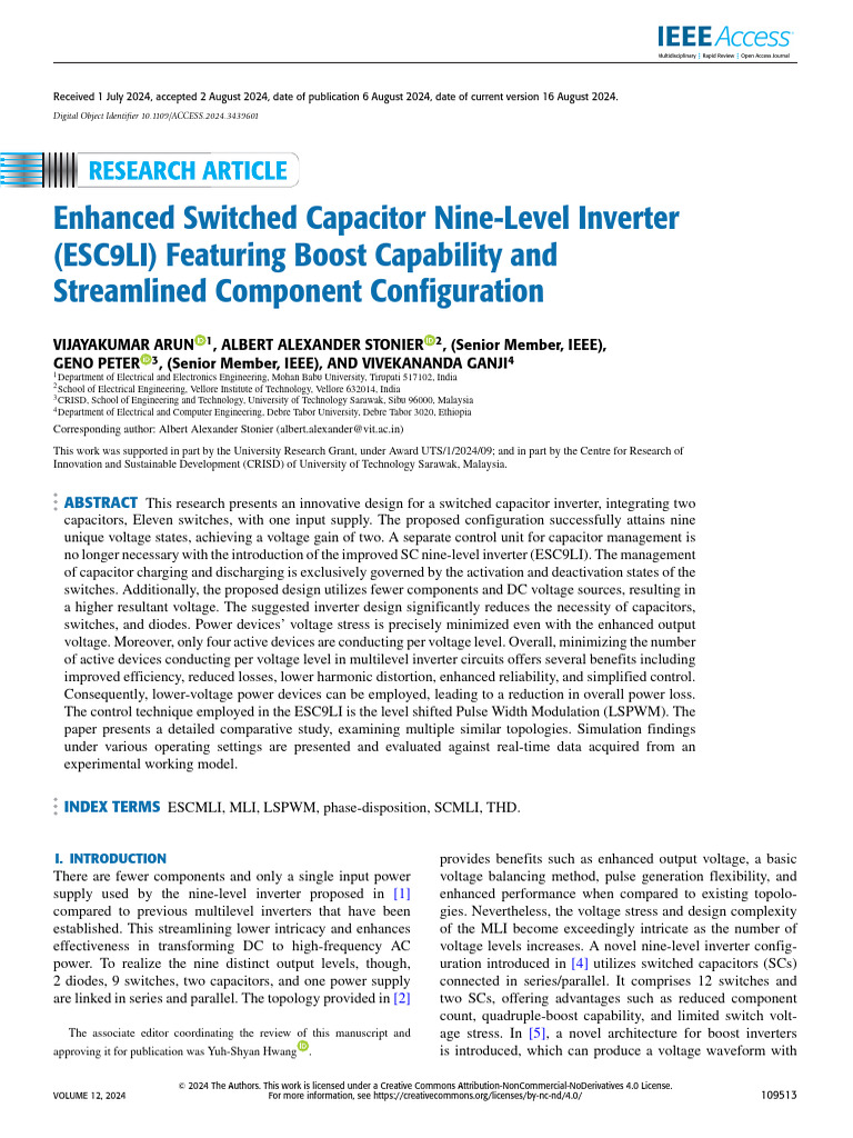 Enhanced Switched Capacitor Nine-Level Inverter ESC9LI Featuring Boost Capability and ...