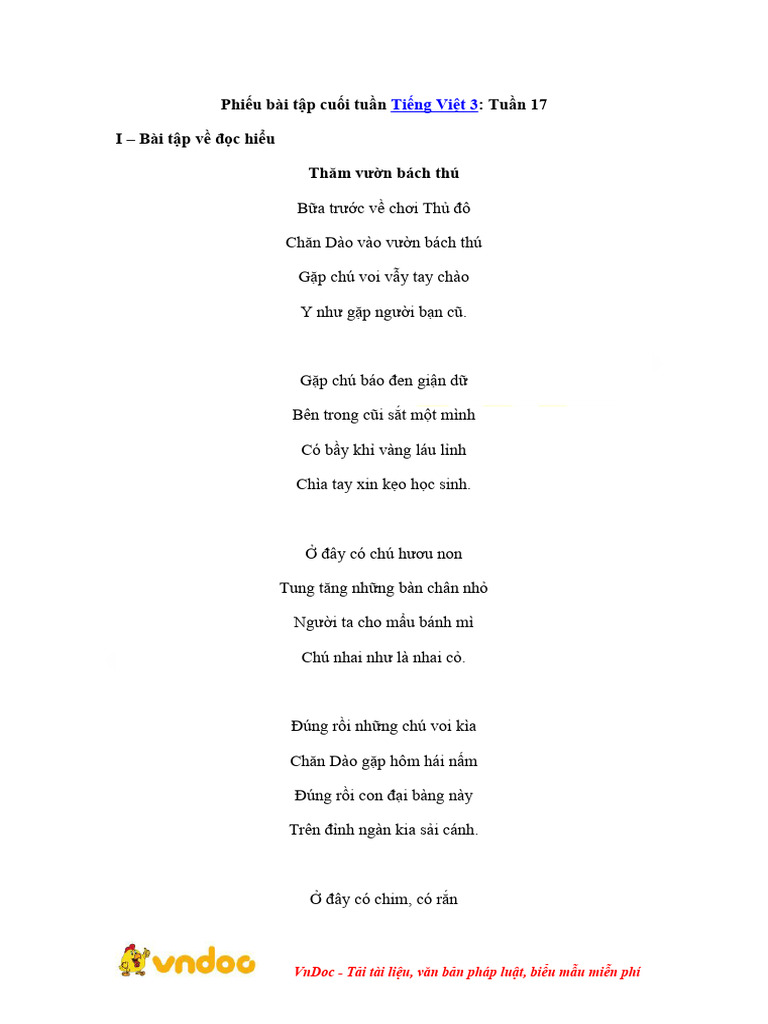 Phieu Bai Tap Cuoi Tuan Tieng Viet 3 Tuan 17 | PDF