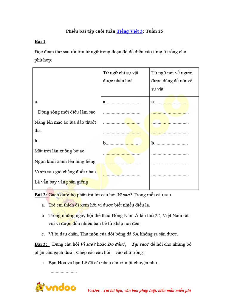 Phieu Bai Tap Cuoi Tuan Tieng Viet 3 Tuan 25 | PDF