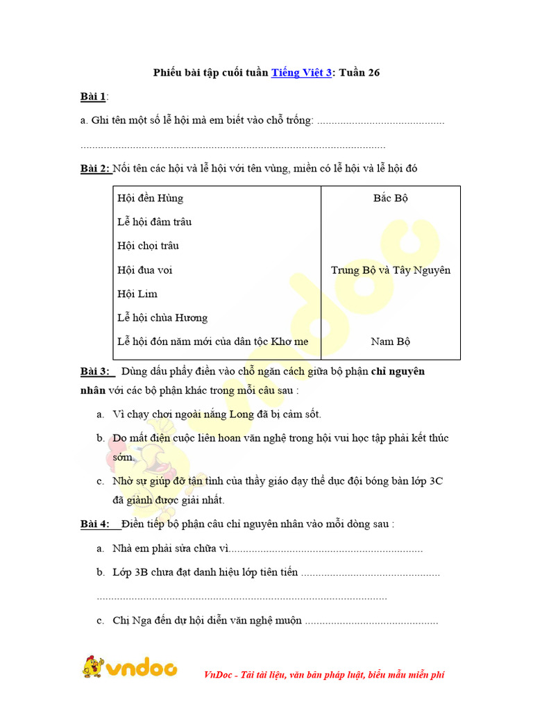 Phieu Bai Tap Cuoi Tuan Tieng Viet 3 Tuan 26 | PDF