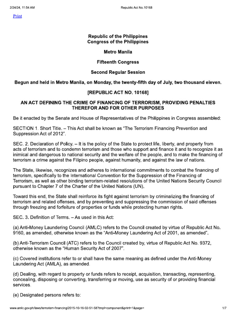Terrorism Financing Prevention and Suppression Act of 2012 | PDF