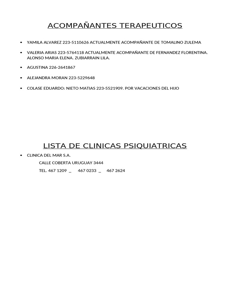 Acompañantes Terapéuticos Y Clínicas Pdf Salud Y Bienestar
