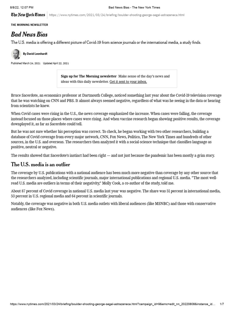 Bad News Bias - The New York Times | PDF | News | The New York Times