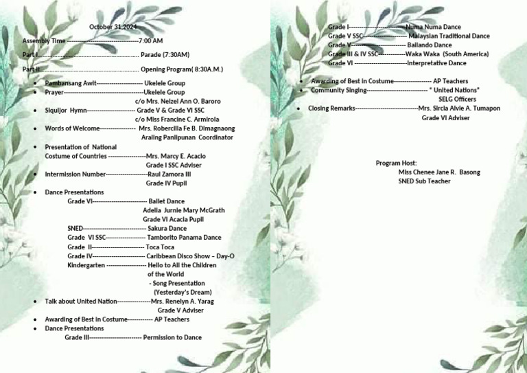 United Nations Day Program | PDF | Performing Arts