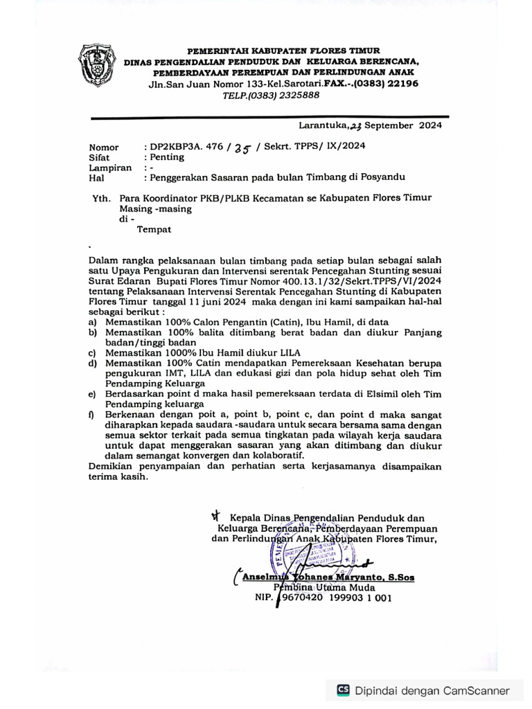 Surat Operasi Bulan Timbang. | PDF