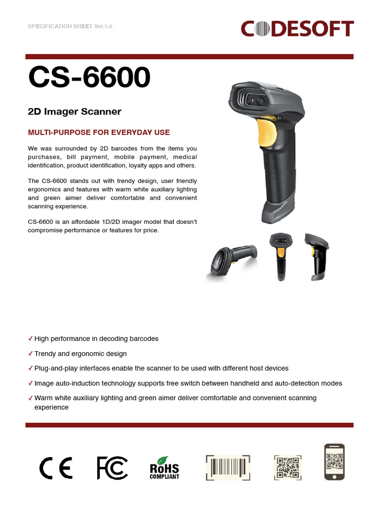 CS 6600 Ver 1.0 | PDF | Barcode | Image Scanner
