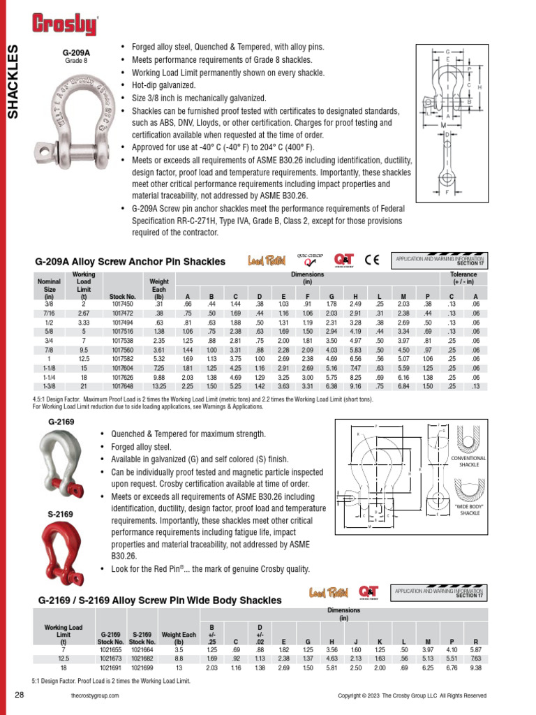 G-209A Alloy Screw Anchor Pin Shackles: Application and Warning Information | PDF | Industrial ...