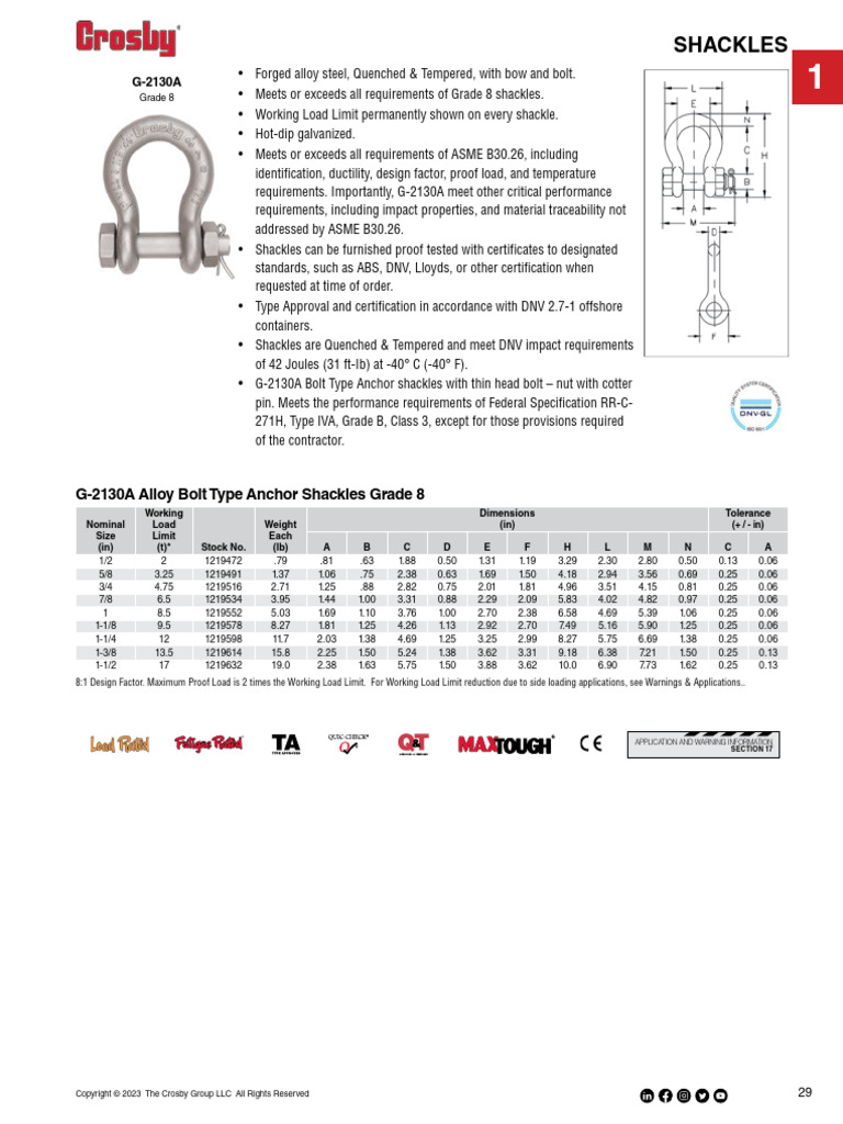 Shackles: G-2130A Alloy Bolt Type Anchor Shackles Grade 8 | PDF | Metals | Building Materials