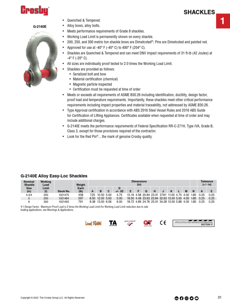 Shackles: G-2140E Alloy Easy-Loc Shackles | PDF | Materials | Materials ...