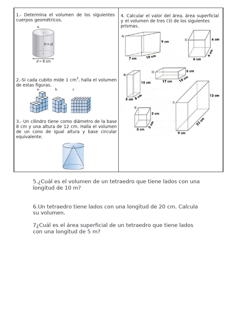 Areas y Volumen Solidos | PDF | Métodos y materiales de enseñanza