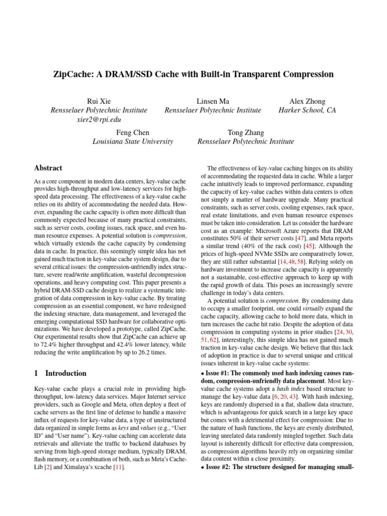 Zipcache: A Dram/Ssd Cache With Built-In Transparent Compression | PDF ...