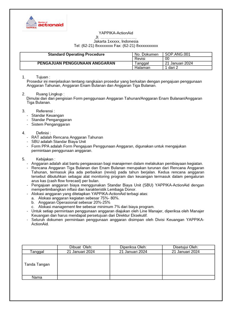 Sop - Pengajuan Penggunaan Anggaran - 001 | PDF