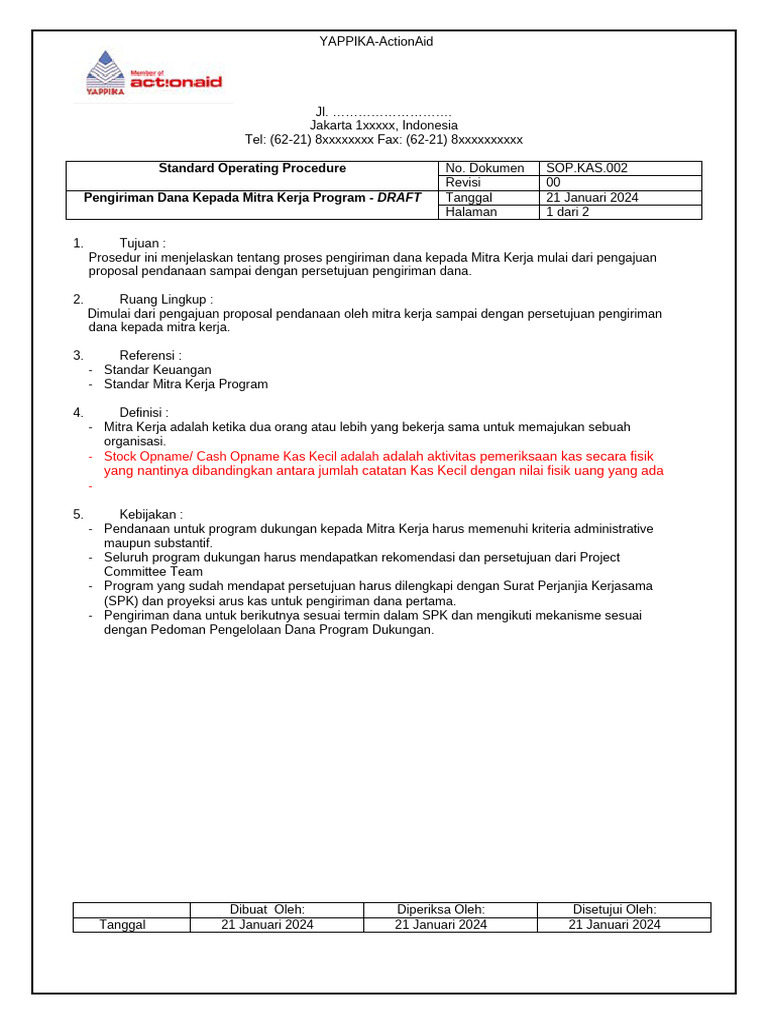 SOP - Pengiriman Dana Kepada Mitra Kerja | PDF