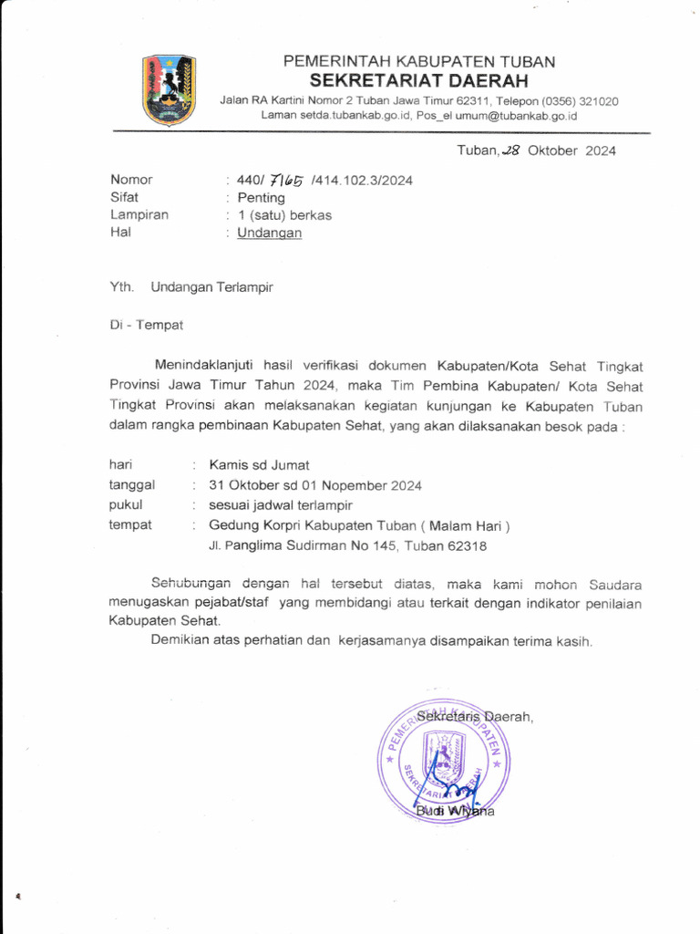 Undangan Pembinaan Kab Sehat | PDF