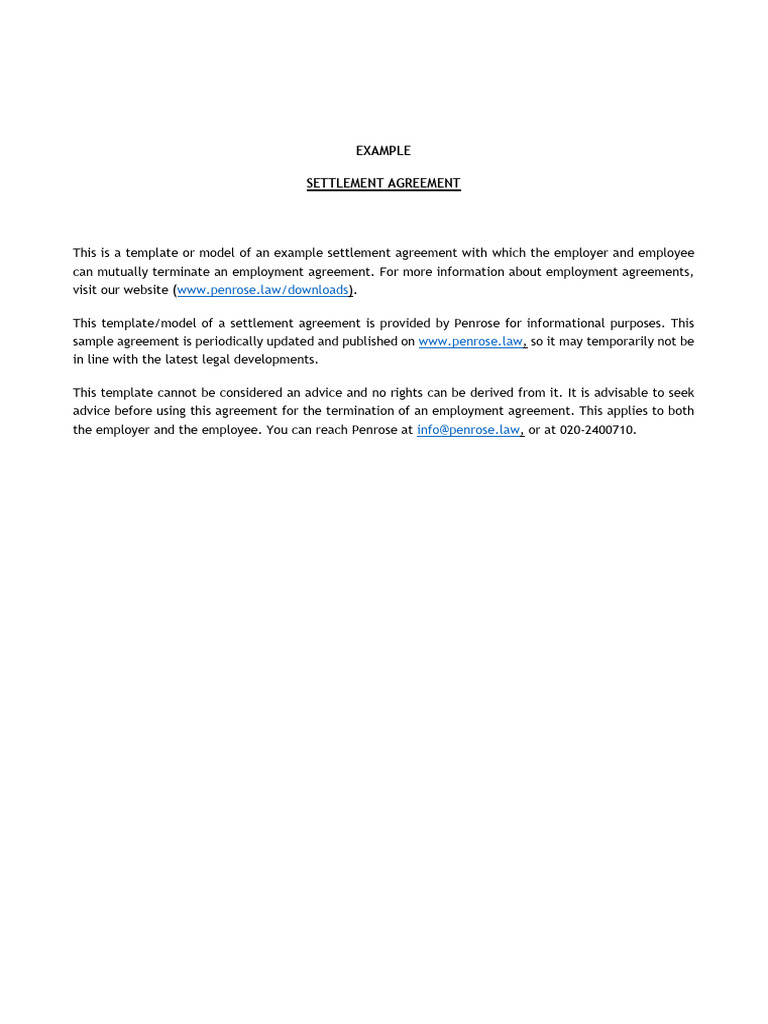 Example Settlement Agreement Template | PDF | Employment | Justice