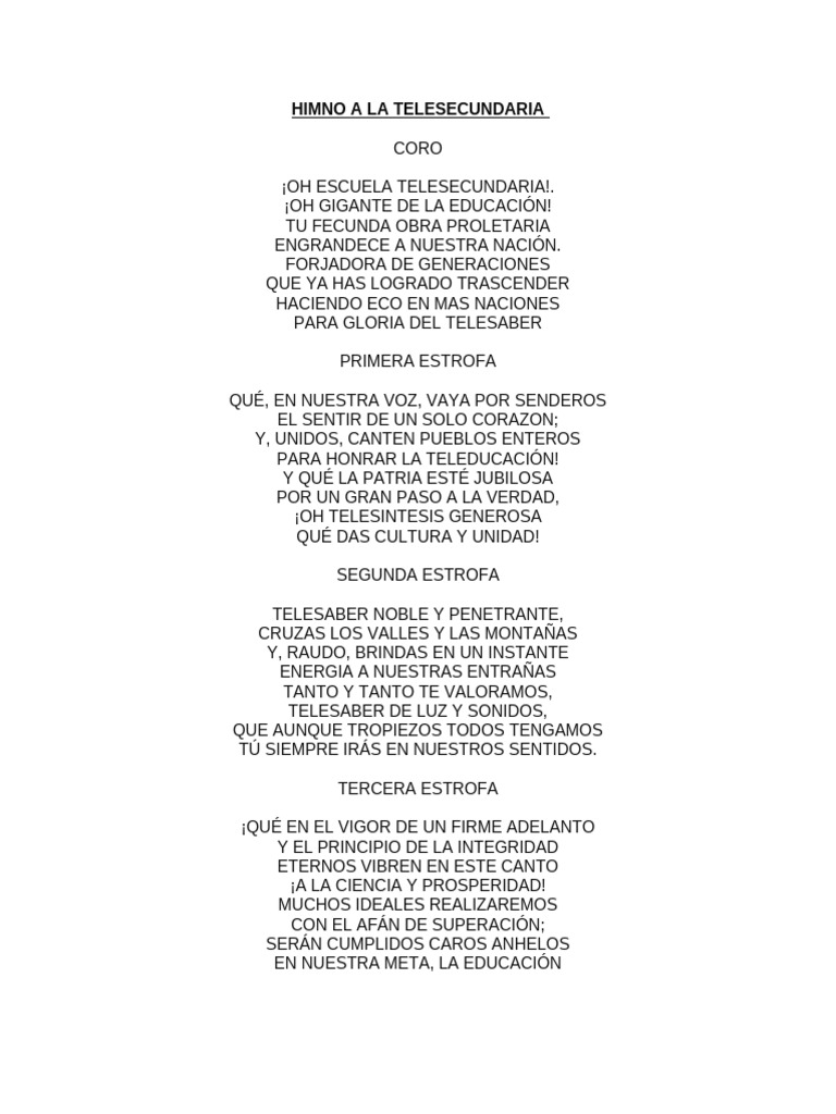 Himno A La Telesecundaria Pdf Religión Y Espiritualidad