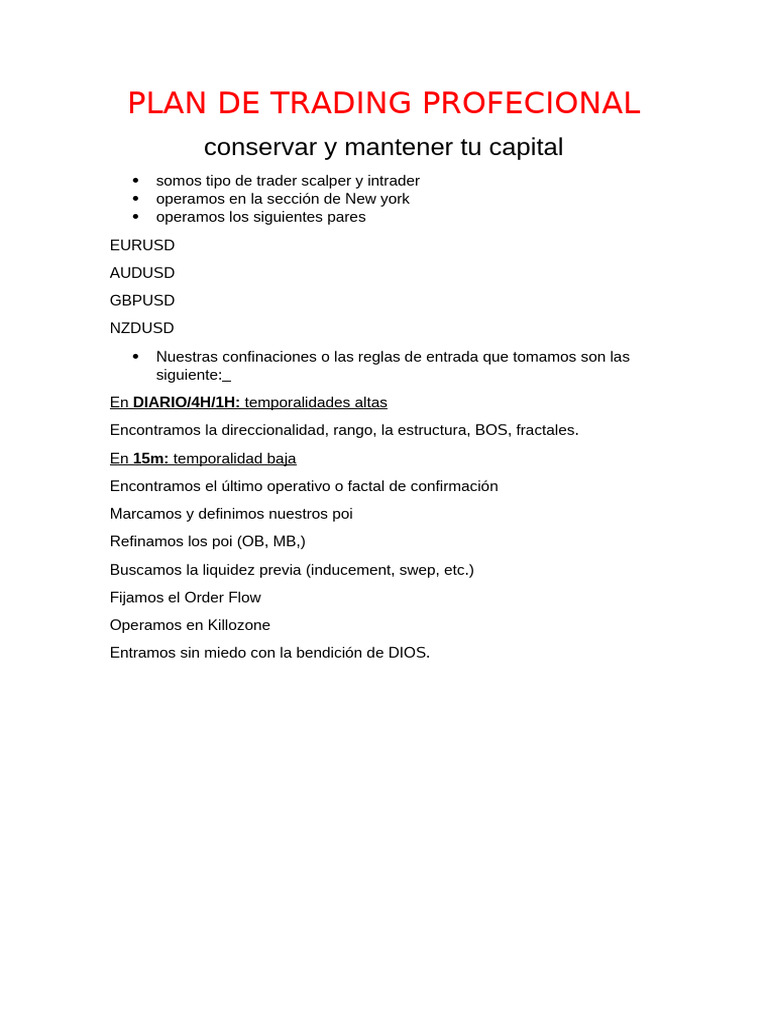 Plan de Trading | PDF | Finanzas y administración del dinero