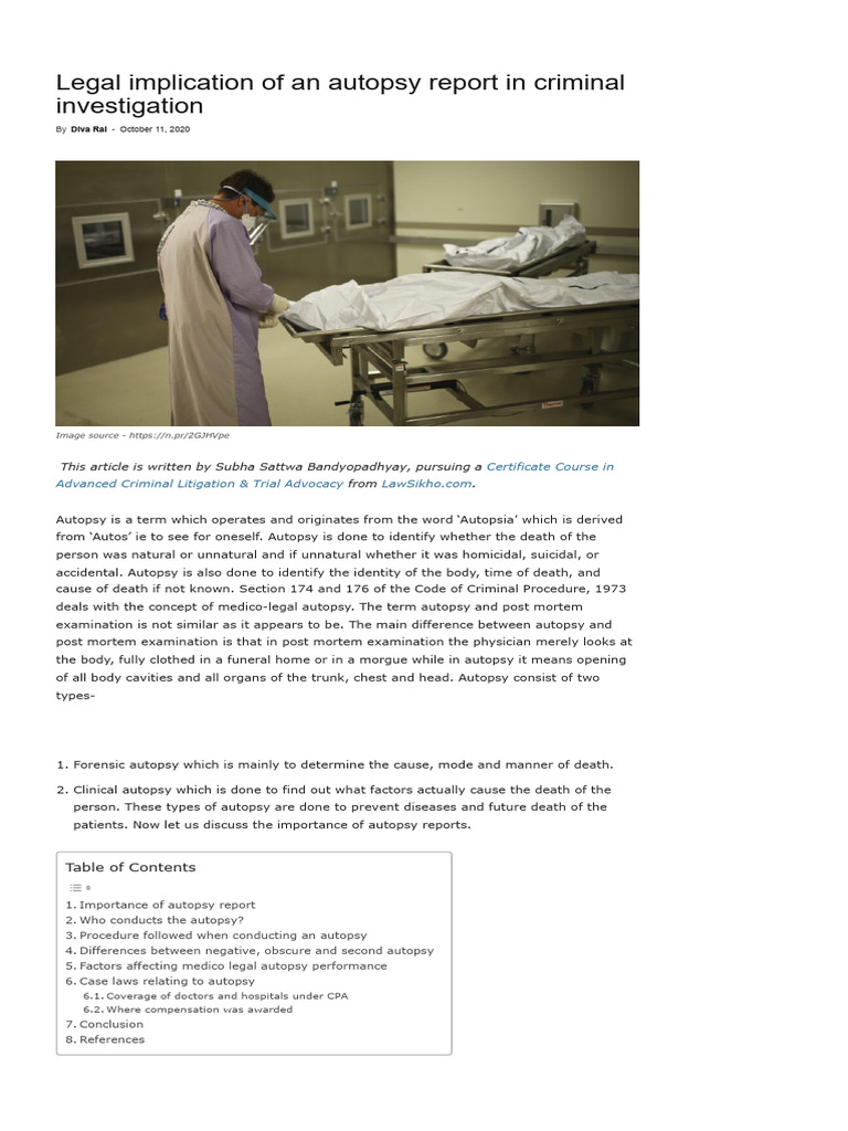 Legal Implication of An Autopsy Report in Criminal Investigation ...