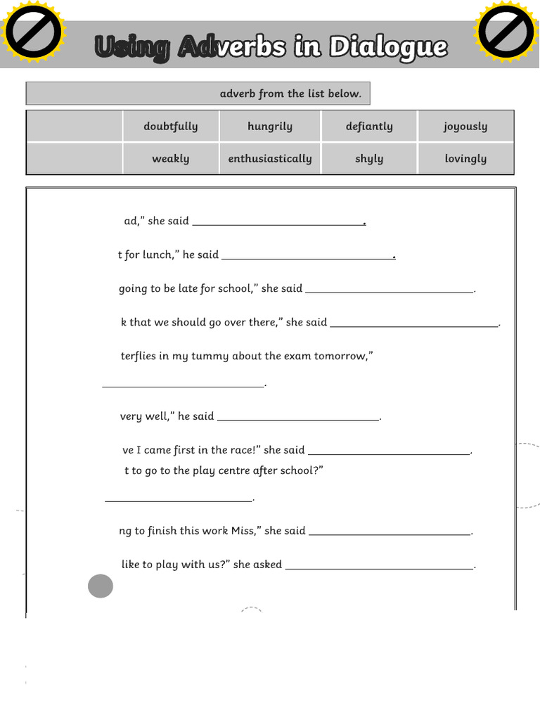 Using Adverbs in Dialogue Worksheet | PDF