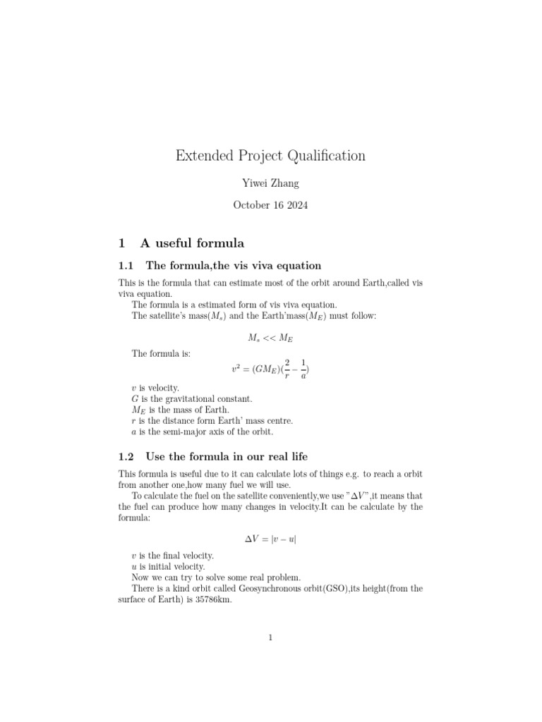 Vis Viva Equation & Orbit Calculations | PDF | Orbit | Velocity