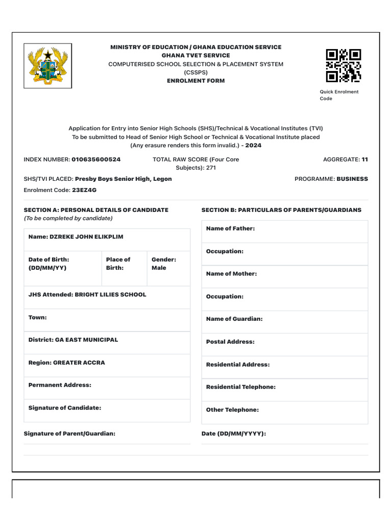 Https :cssps - gov.Gh:Placement:Enrolmentform | PDF | Justice | Crime ...