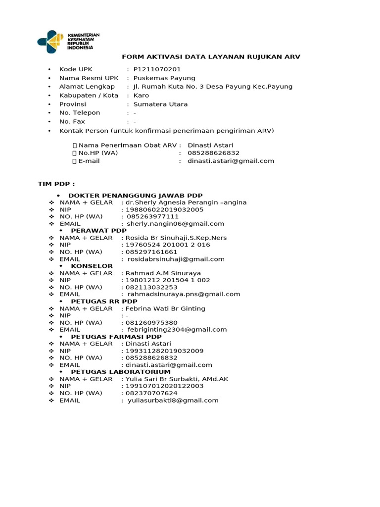 Form Aktivasi Data Layanan Rujukan Arv | PDF | Politik